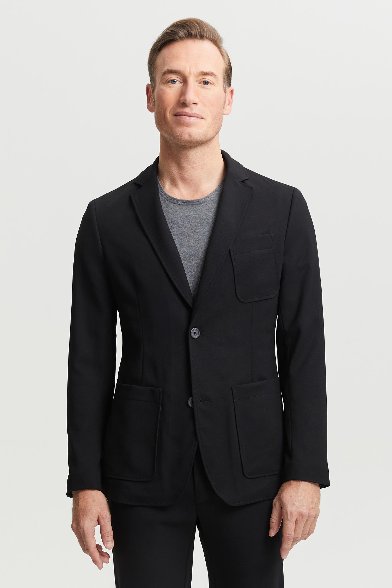JERE – comfortable black 2 button jacket from 3D twill merino wool